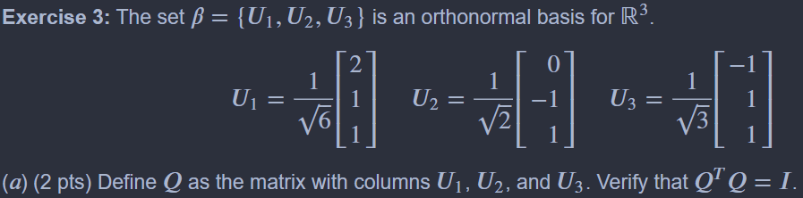 Solved xercise 3: The set \\( \\beta=\\left\\{U_{1}, U_{2}, | Chegg.com