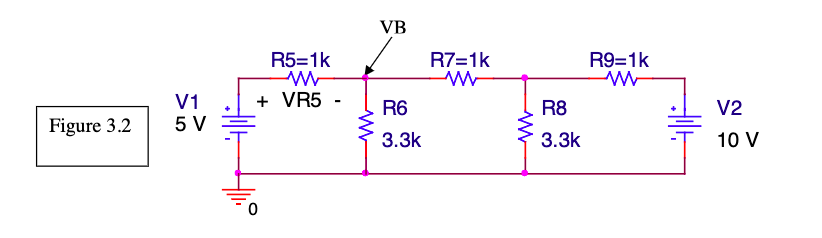 Solved VA R1 R3 3.3k 1k Figure 3.1 Vs R2 R4 1k 1k VB R5=1k | Chegg.com