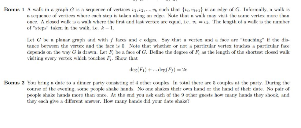 Solved Bonus 1 A walk in a graph G is a sequence of vertices | Chegg.com