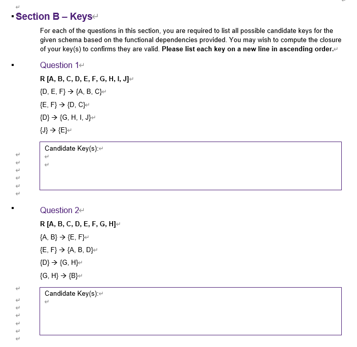 Solved Section B - Keys For each of the questions in this | Chegg.com