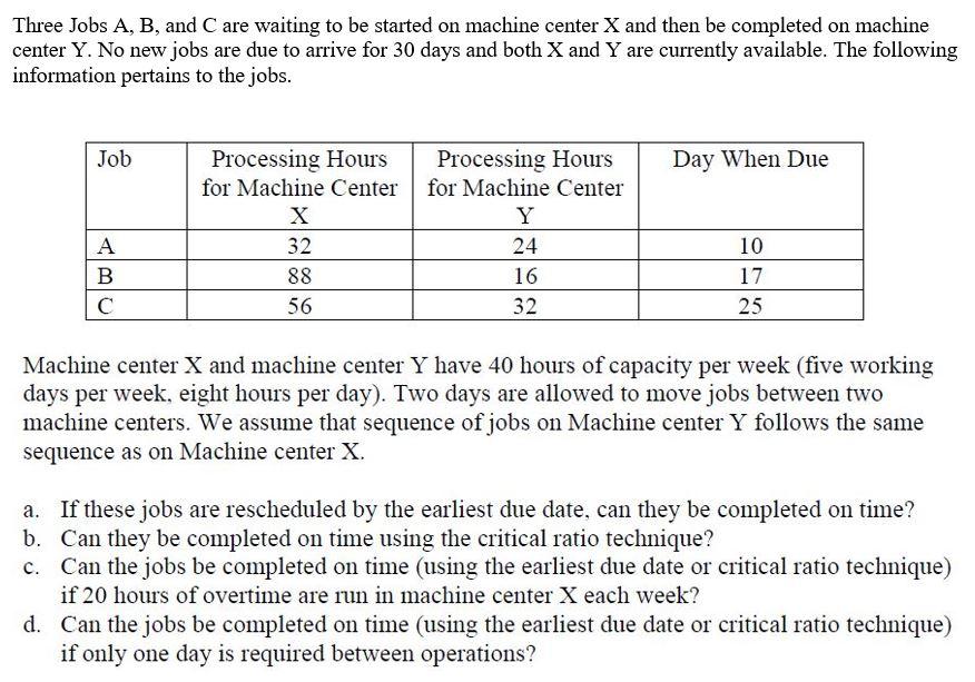 Solved Three Jobs A, B, and C are waiting to be started on | Chegg.com