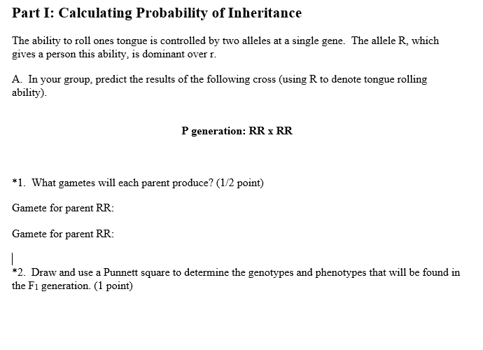 Solved Part I: Calculating Probability of Inheritance The | Chegg.com