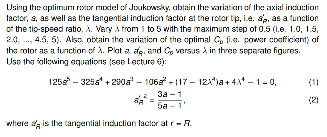 Using the optimum rotor model of Joukowsky, obtain | Chegg.com