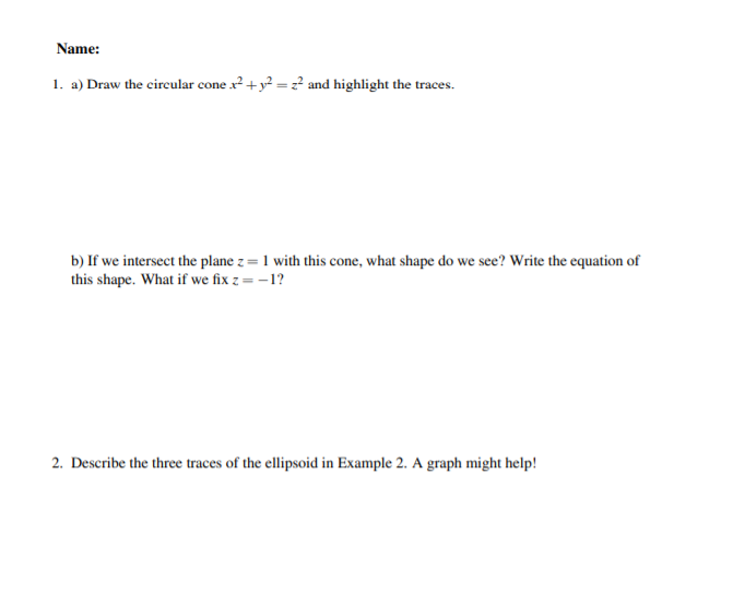 Solved Calculus-III Cylinders and Quadratic Surfaces In the | Chegg.com