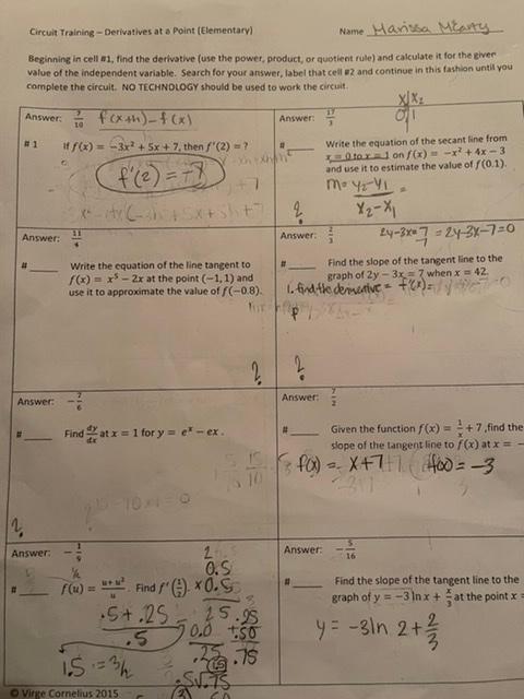 Solved Circuit Training - Derivatives at a Point (Elementary | Chegg.com