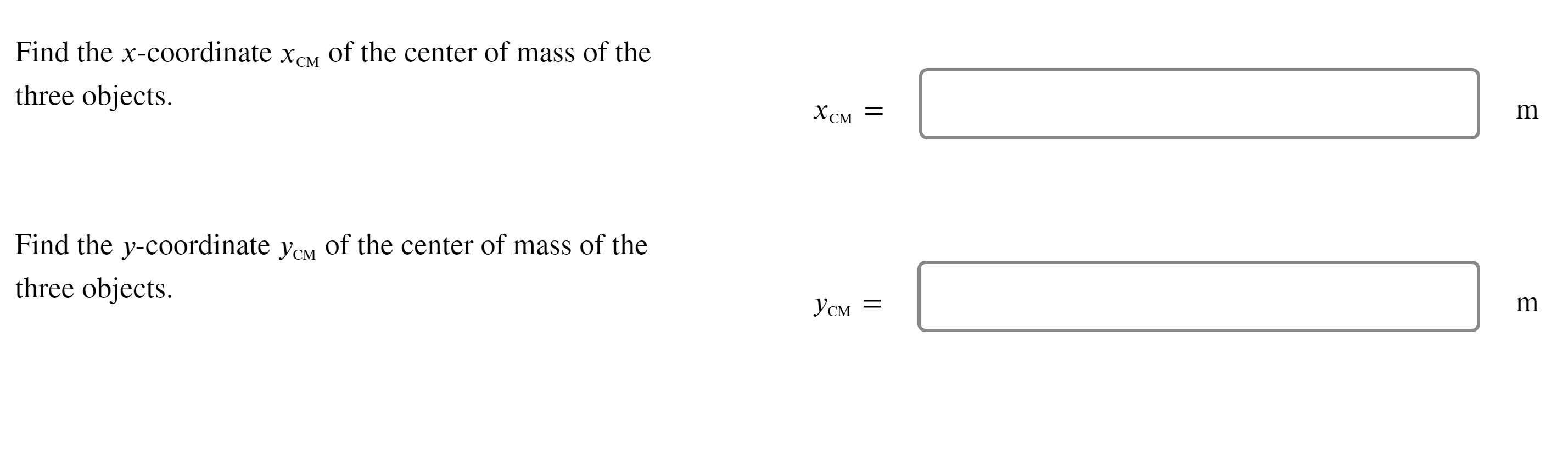 Solved y The three objects shown in the figure have masses | Chegg.com