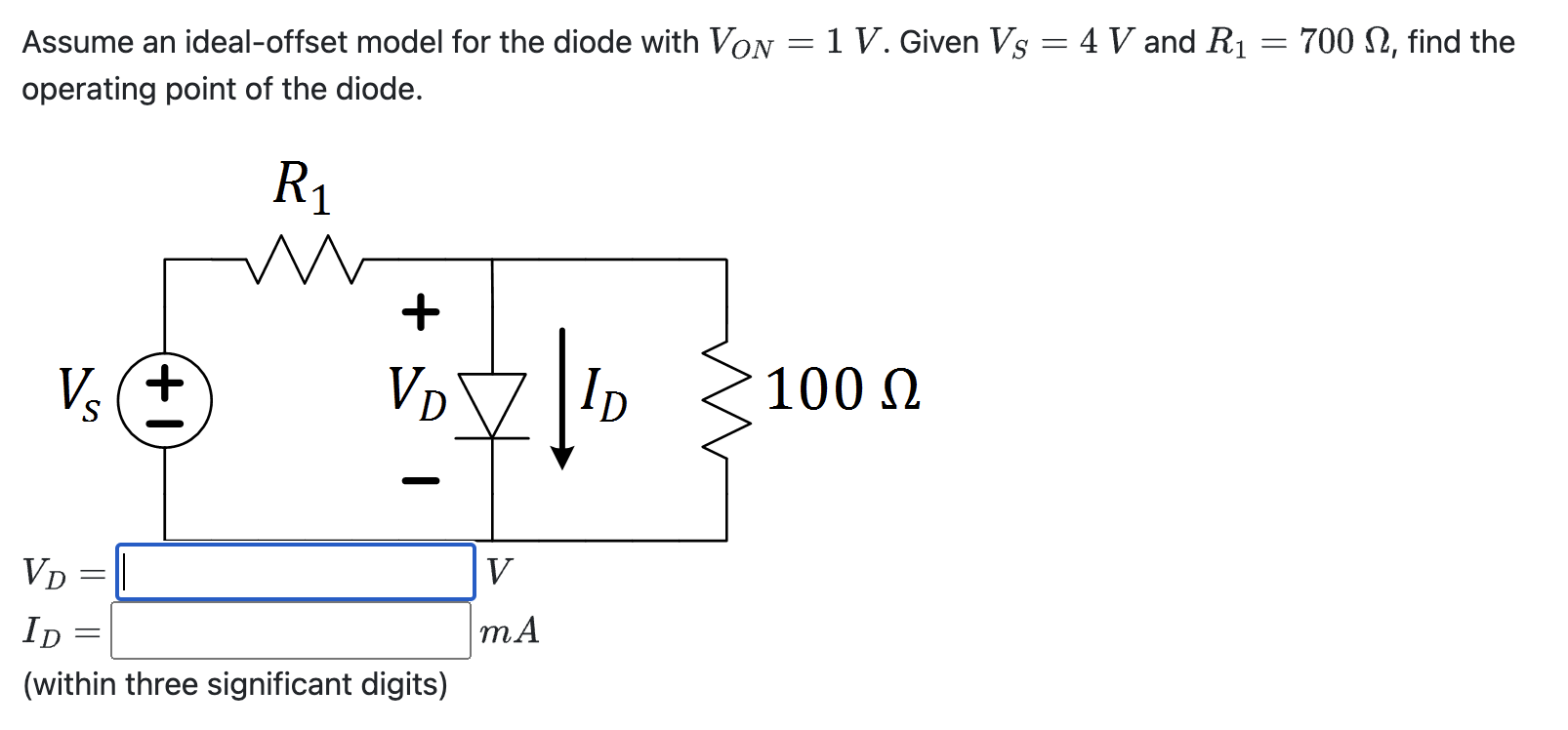 Solved Assume an ideal-offset model for the diode with VON=1 | Chegg.com
