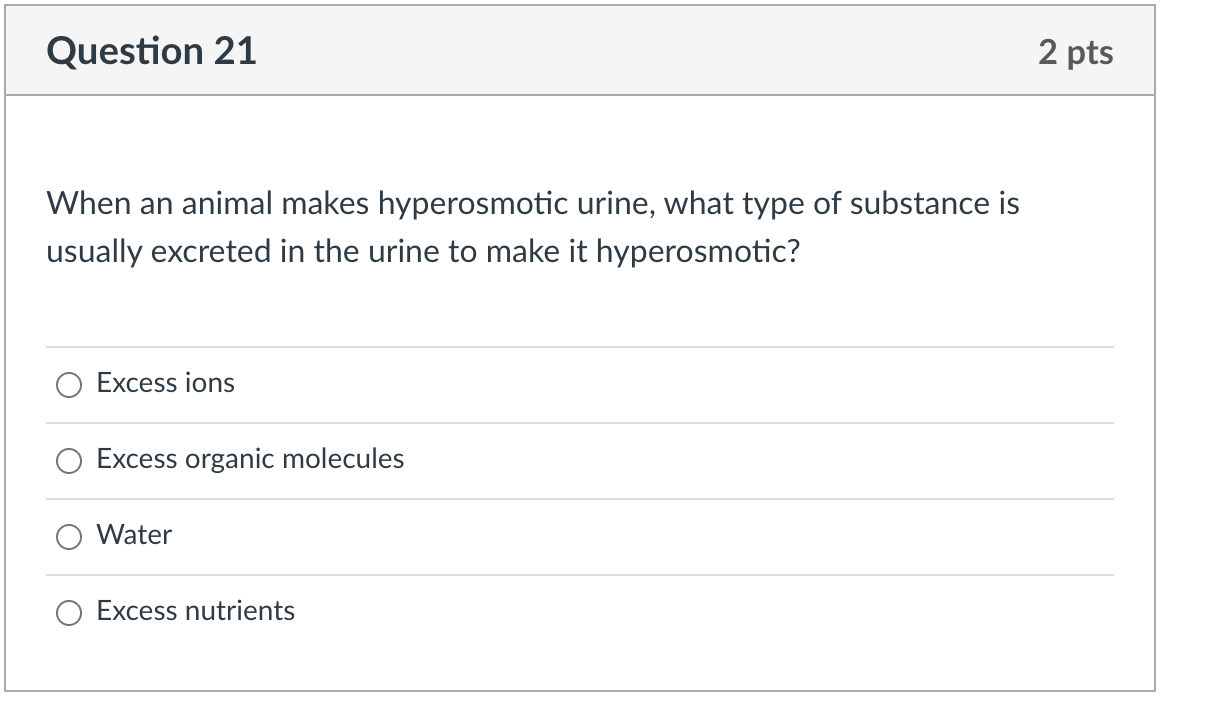 Solved Question 21 2 pts When an animal makes hyperosmotic | Chegg.com