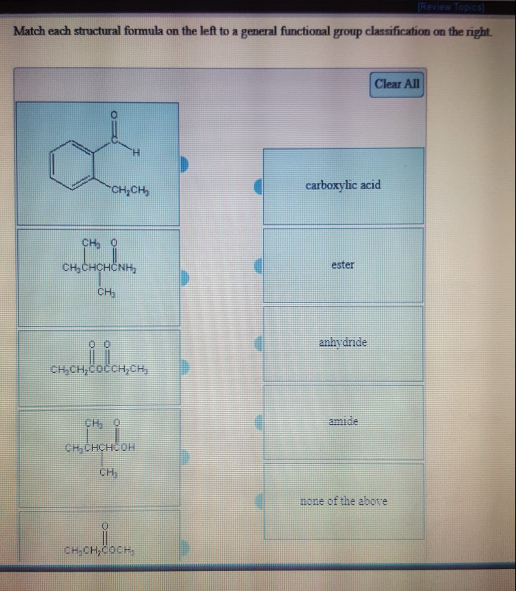 Solved [Review Topics Match each structural formula on the | Chegg.com