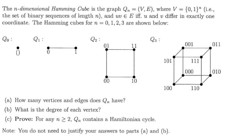 The n-dimensional Hamming Cube is the graph Qn=(V,E), | Chegg.com The n-dimensional Hamming Cube is the graph Qn=(V,E), | Chegg.com