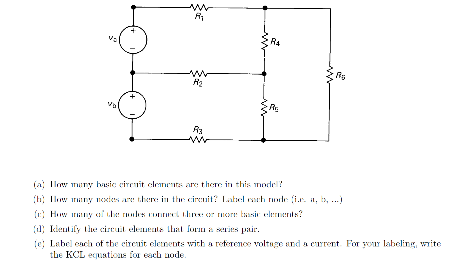 Solved R1 R4 Va R6 R2 R5 Vb R3 (a) How many basic circuit | Chegg.com