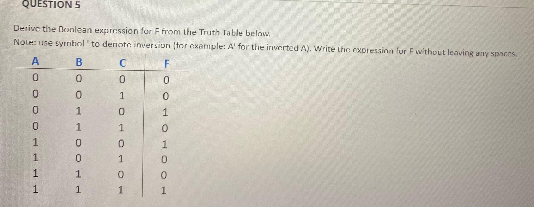 Solved QUESTION 5 Derive the Boolean expression for F from | Chegg.com