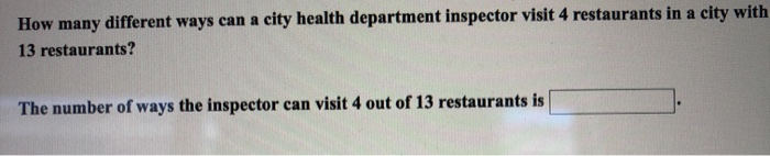 Solved How many different ways can a city health department | Chegg.com