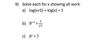 Solved 9) Solve each for x showing all work a) | Chegg.com