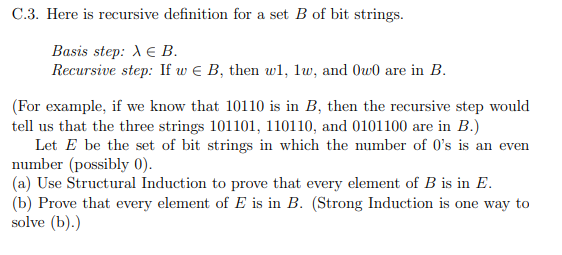 Solved C.3. Here is recursive definition for a set B of bit | Chegg.com