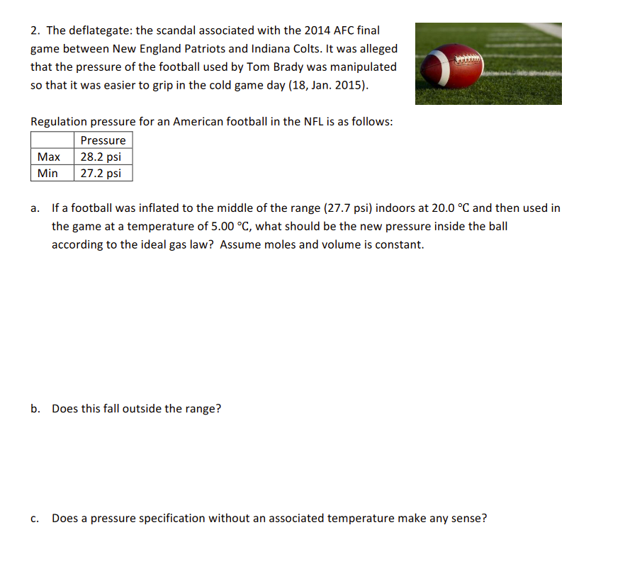 Solved 2. The deflategate: the scandal associated with the | Chegg.com