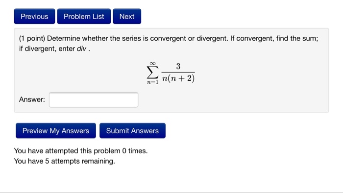 Solved Previous Problem List Next (1 point) Determine | Chegg.com