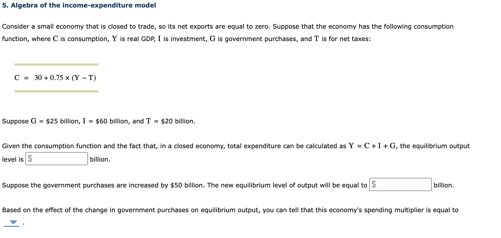 Solved 5. Algebra of the income-expenditure model Consider a | Chegg.com