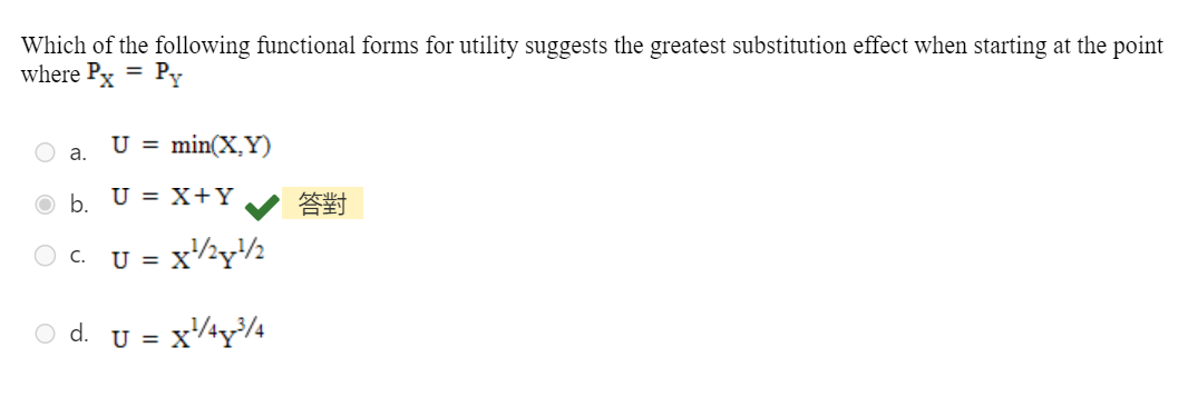 Solved Which of ﻿the following functional forms for utility | Chegg.com