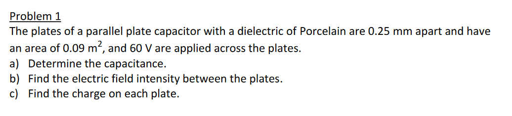 Solved Problem 1 The plates of a parallel plate capacitor | Chegg.com