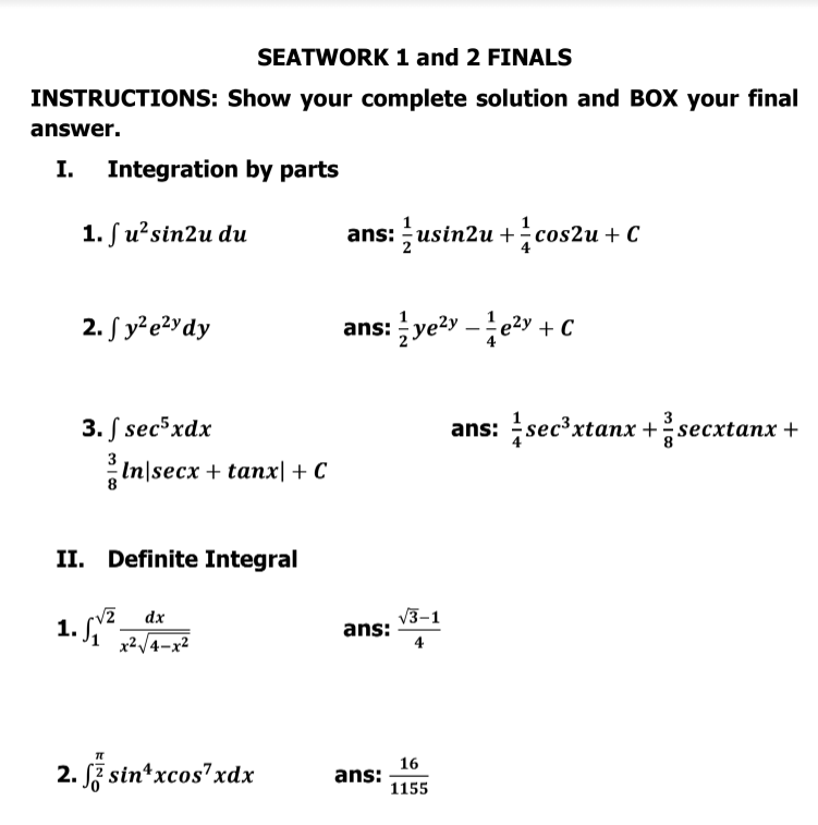 Solved SEATWORK 1 and 2 FINALS INSTRUCTIONS: Show your | Chegg.com