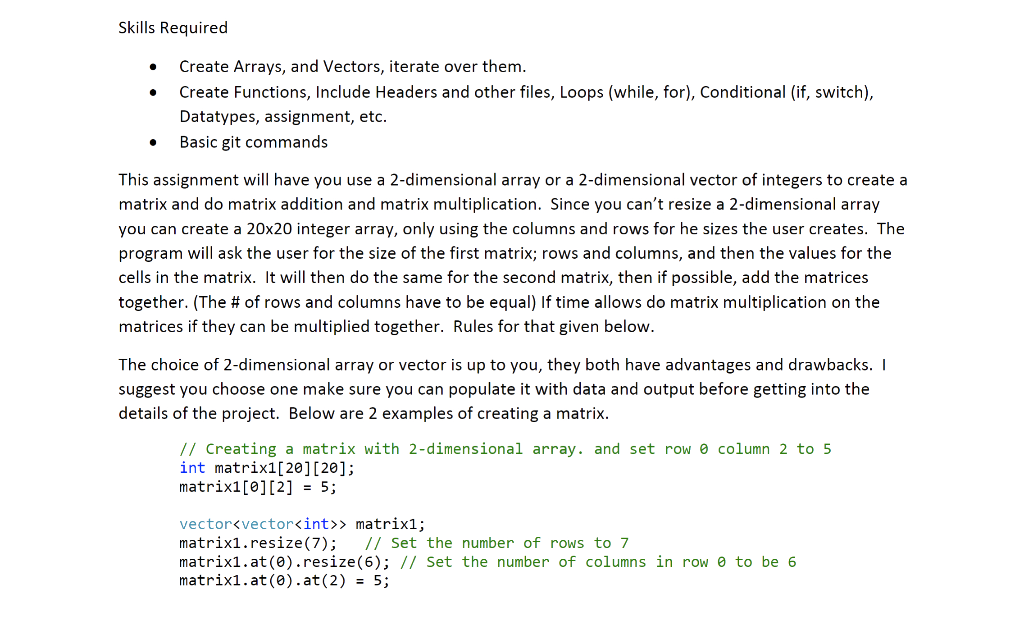 Solved Skills Required Create Arrays, and Vectors, iterate | Chegg.com