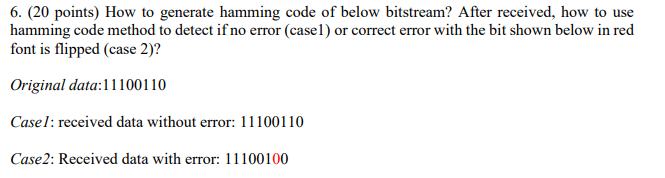 Solved 6. (20 points) How to generate hamming code of below | Chegg.com