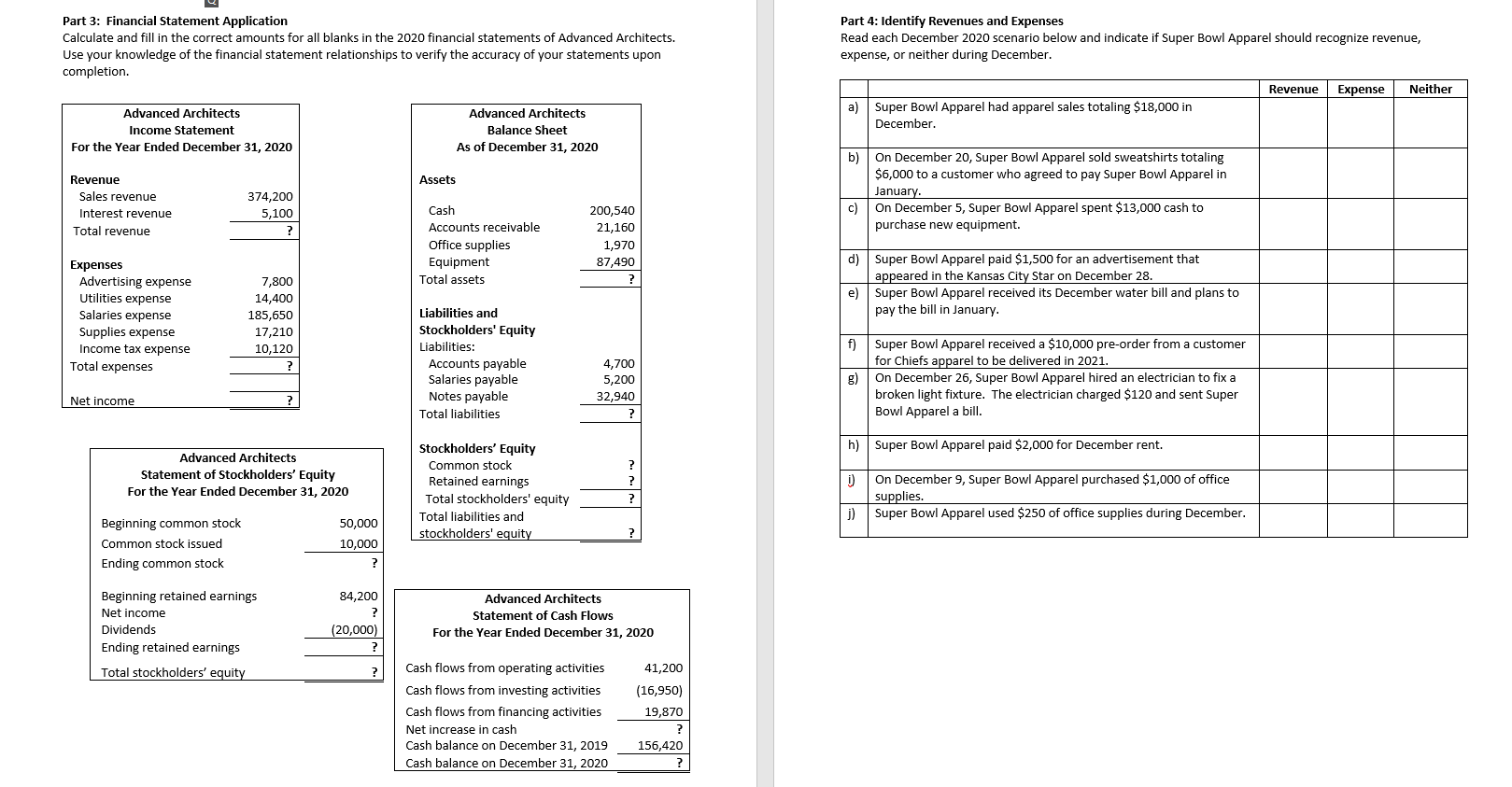 Solved Part 3: Financial Statement Application Calculate and | Chegg.com