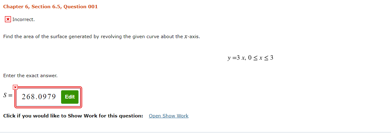 Solved Chapter 6, Section 6.5, Question 001 X Incorrect. | Chegg.com