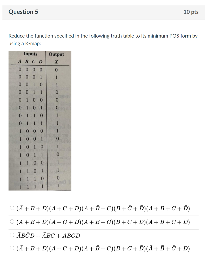 Solved Question 5 10 pts Reduce the function specified in | Chegg.com