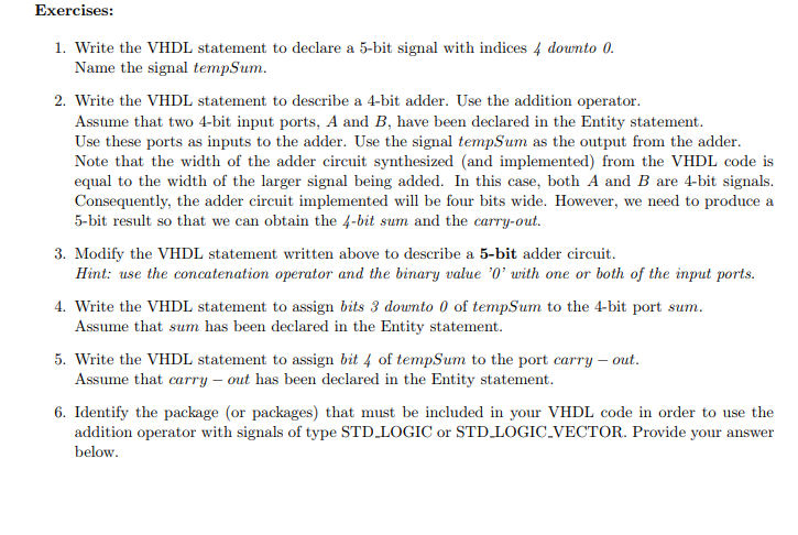 Solved Exercises 1 Write The Vhdl Statement To Declare A