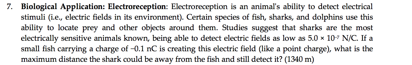 Solved 7. Biological Application: Electroreception: | Chegg.com