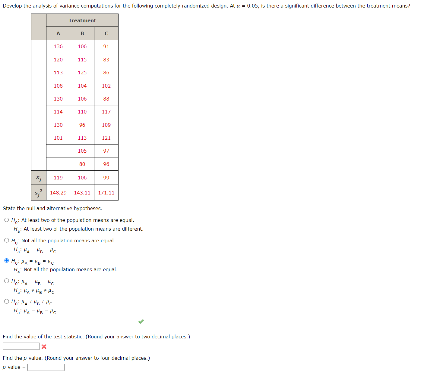 Solved Develop the analysis of variance computations for the | Chegg.com
