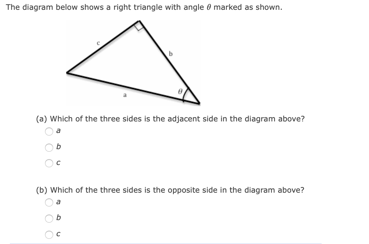 Solved The diagram below shows a right triangle with angle | Chegg.com