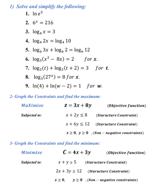 Solved = = 1) Solve and simplify the following: 1. Ines 2. | Chegg.com