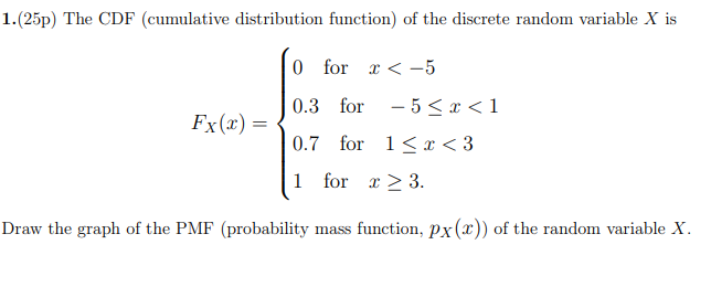 Solved 1.(25p) The CDF (cumulative distribution function) of | Chegg.com