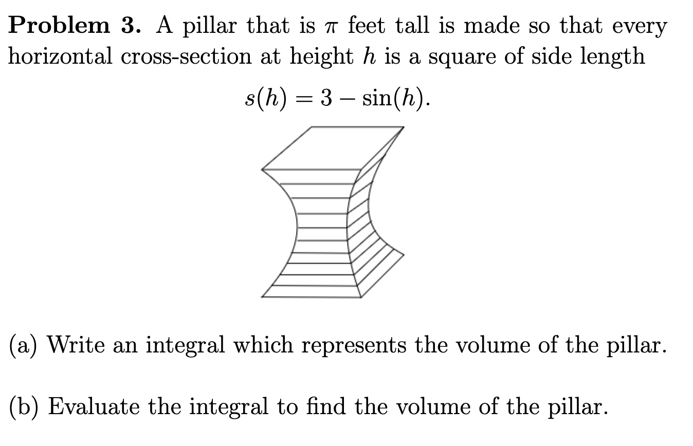 Solved Problem 3. A pillar that is \\( \\pi \\) feet tall is | Chegg.com