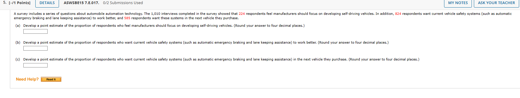 Solved 5. [-/1 Points] DETAILS ASWSBE15 7.E.017. 0/2 | Chegg.com