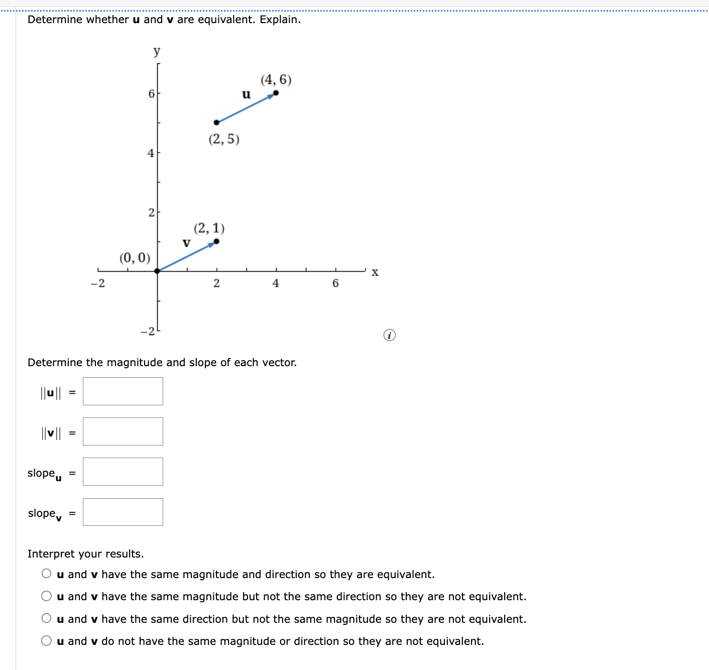 Solved Determine whether u and v are equivalent. Explain. | Chegg.com