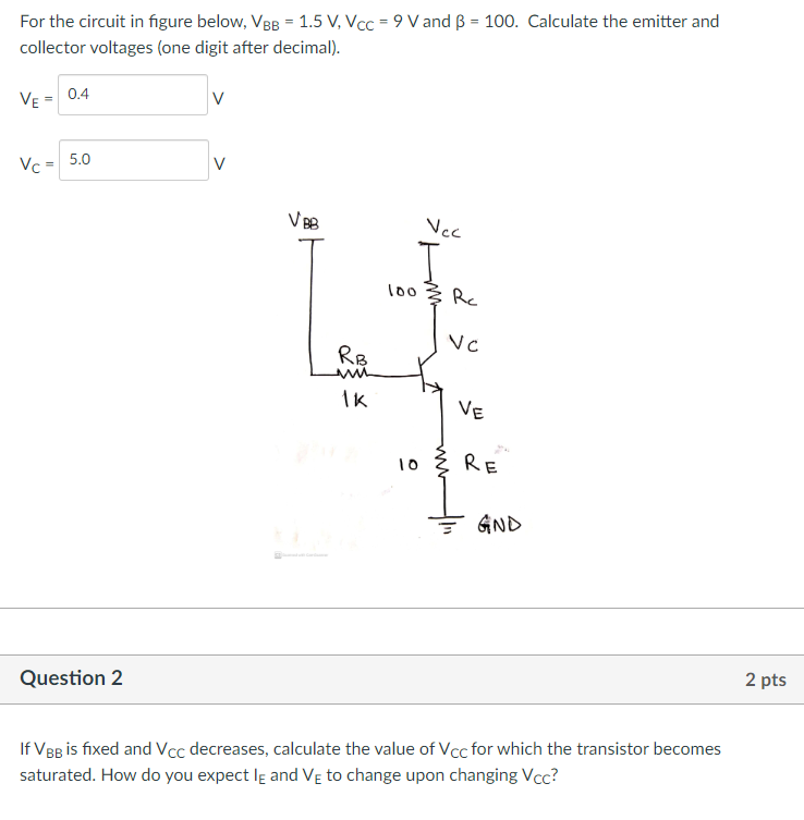 Solved If VBB is fixed and VCC decreases, calculate the | Chegg.com