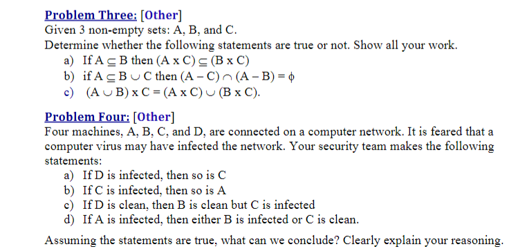 Solved Problem Three: [Other] Given 3 non-empty sets: A, B, | Chegg.com
