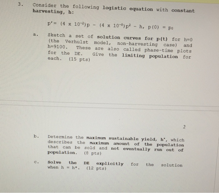 Solved 3 Consider The Following Logistic Equation With