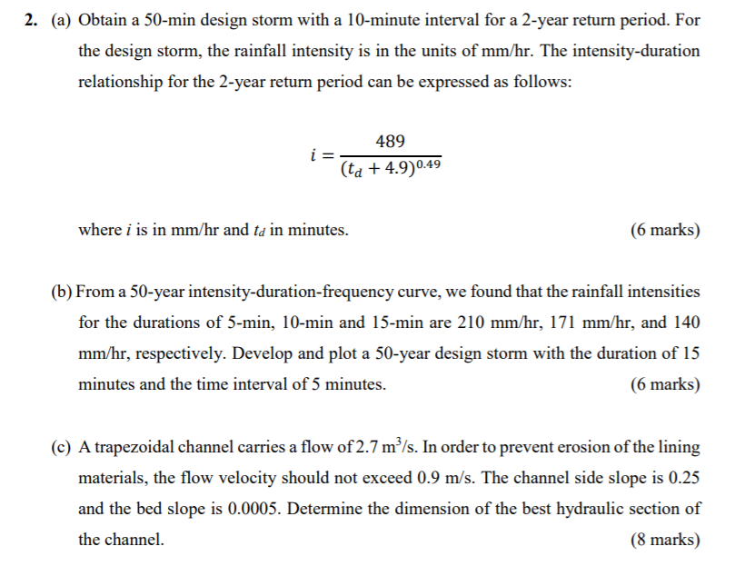 2. (a) Obtain a 50-min design storm with a 10-minute | Chegg.com
