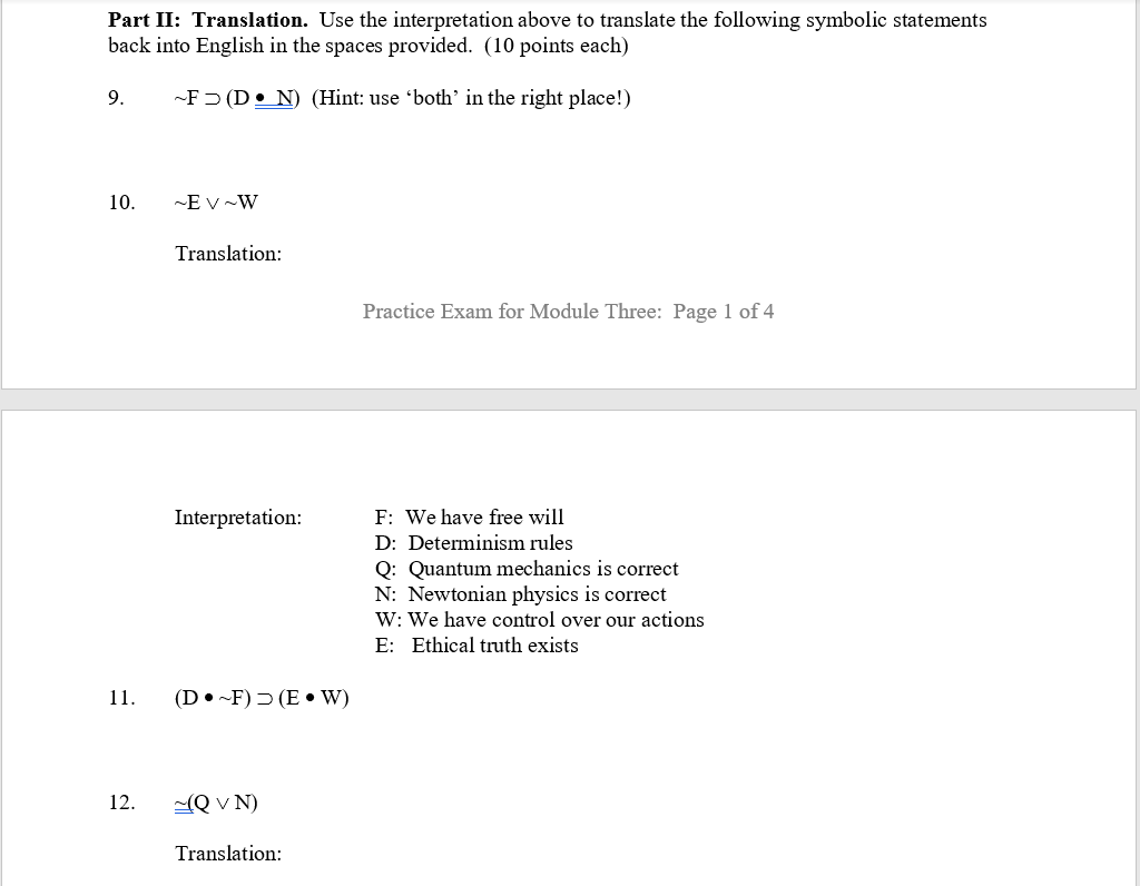 (A) Symbolization and Translation Part I: Use the | Chegg.com