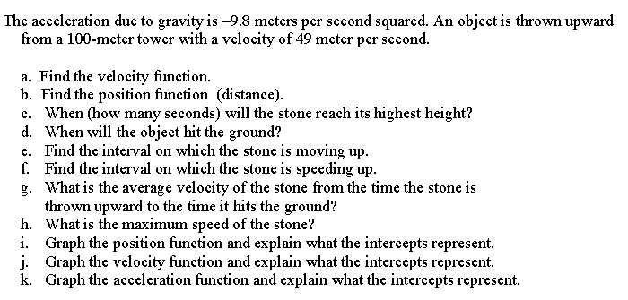 Solved The acceleration due to gravity is -9.8 meters per | Chegg.com
