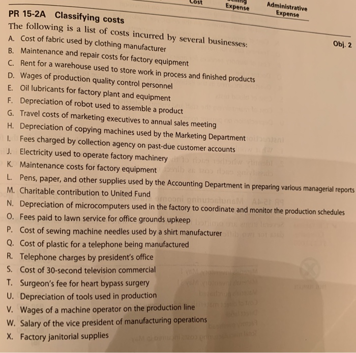 Solved Administrative Expense ng Cost Expense PR 15-2A | Chegg.com