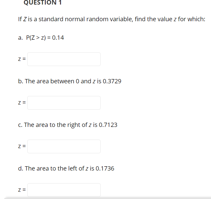 Solved QUESTION 1 If Z is a standard normal random variable, | Chegg.com
