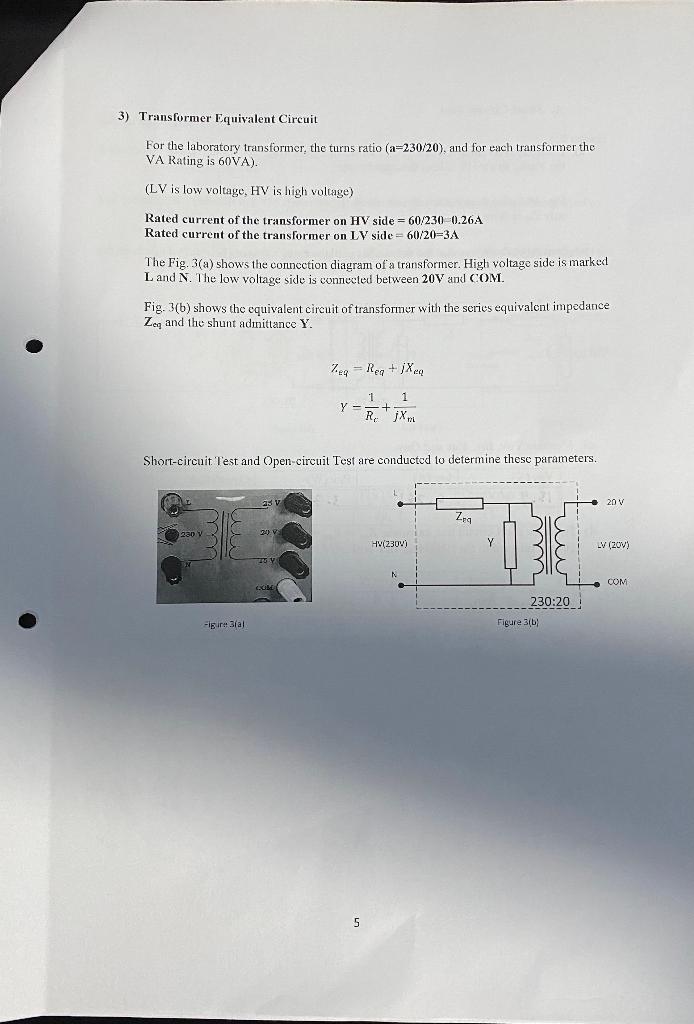 Solved 3) Transformer Equivalent Circuit For the laboratory | Chegg.com