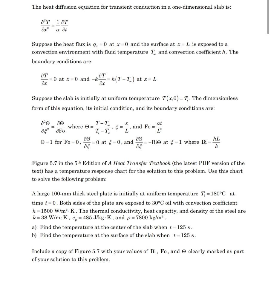 Solved The heat diffusion equation for transient conduction | Chegg.com