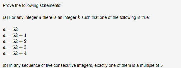 Solved Prove the following statements: (a) For any integer a | Chegg.com